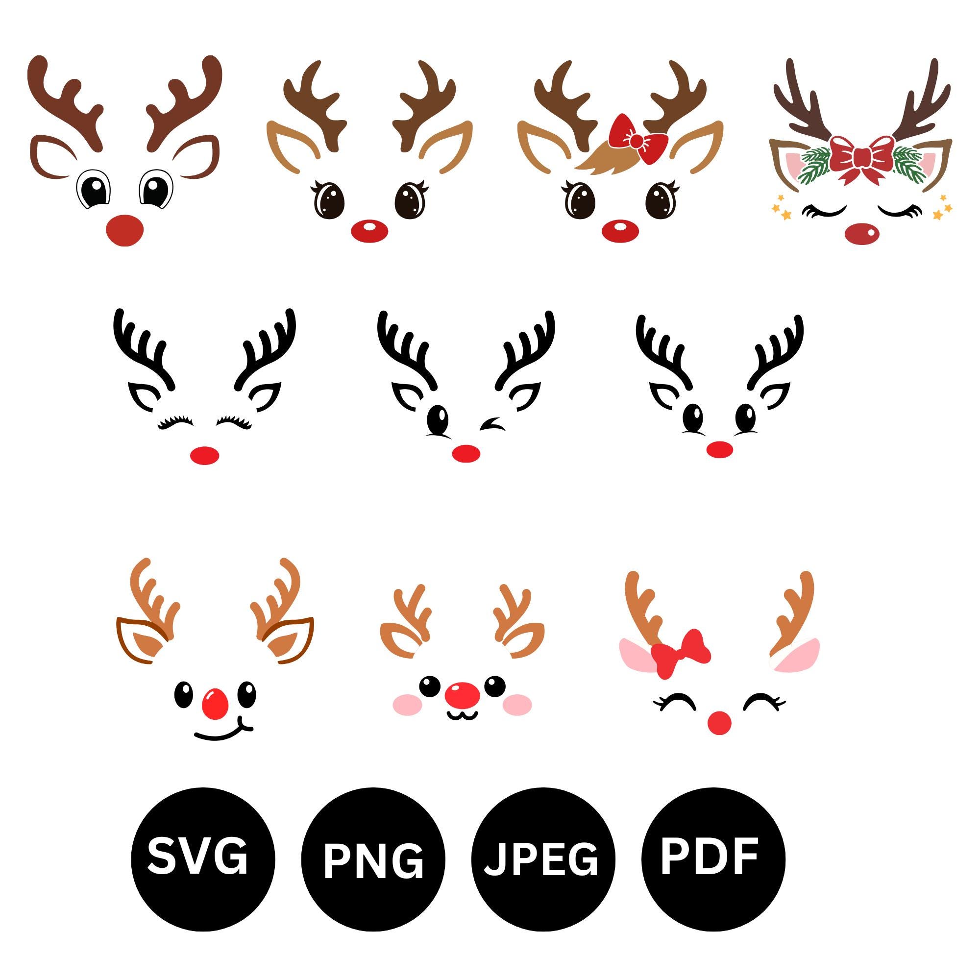 Christmas Reindeer Face SVG Girl Reindeer Svg Boy Reindeer Svg Reindeer ...