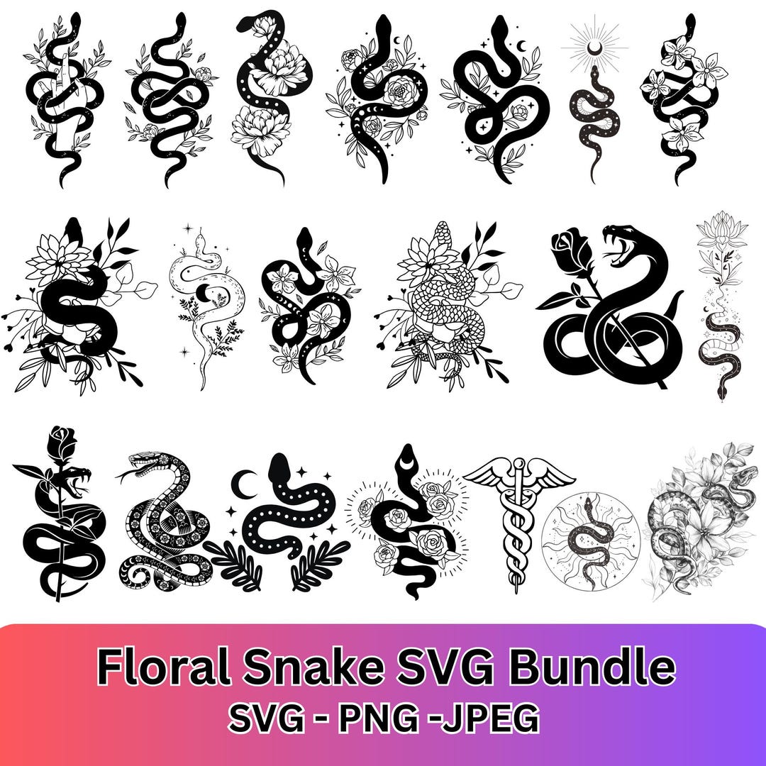 Floral Snake SVG Bundle Celestial Snake SVG Snake Clipart Cut Files for ...