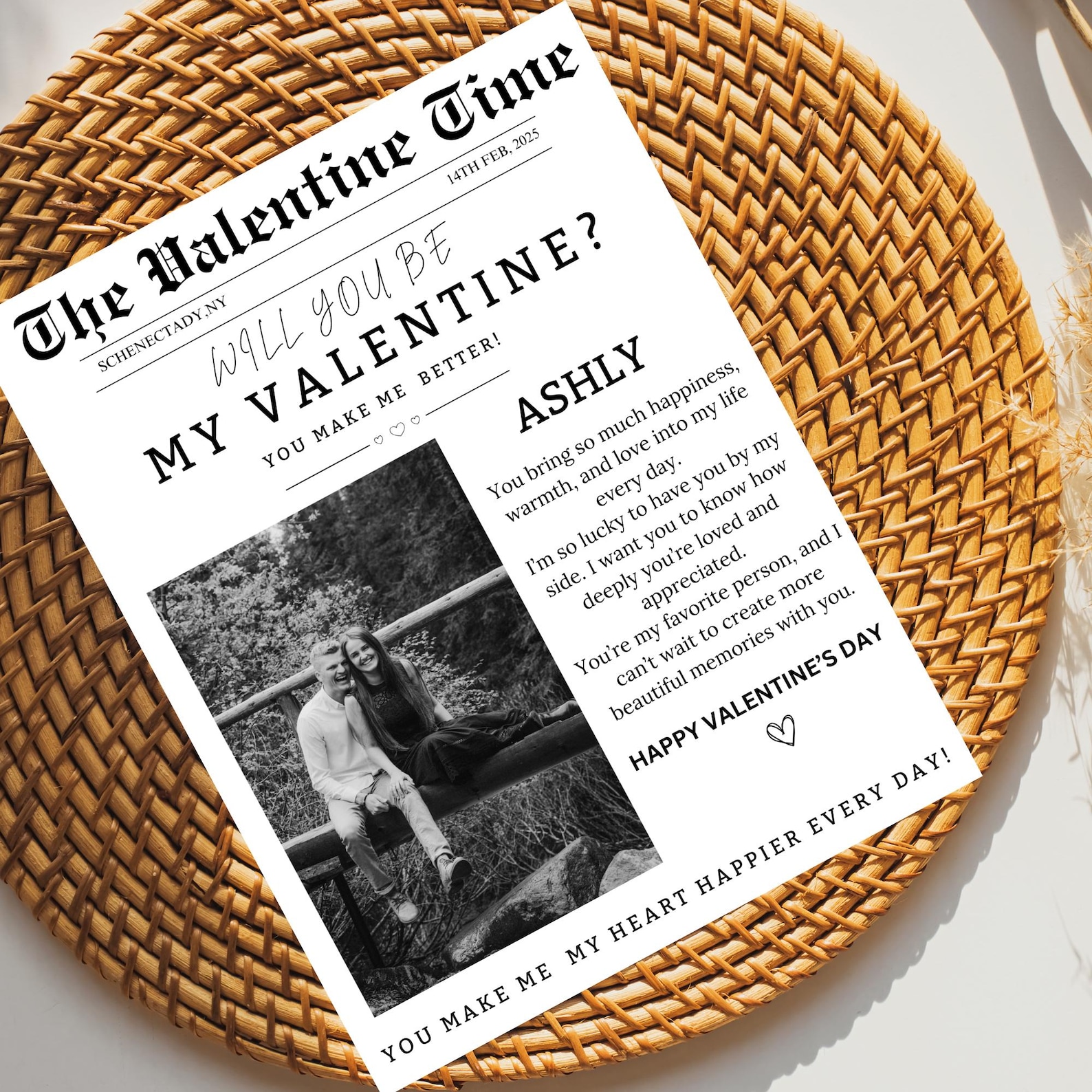 Valentines Day Newspaper Template Will You Be My Valentine,personalised ...