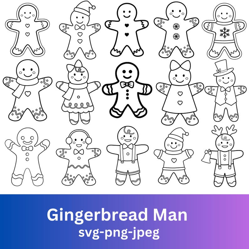 Gingerbread Man SVG Bundle,gingerbread Line Art,gingerbread Outline Svg ...