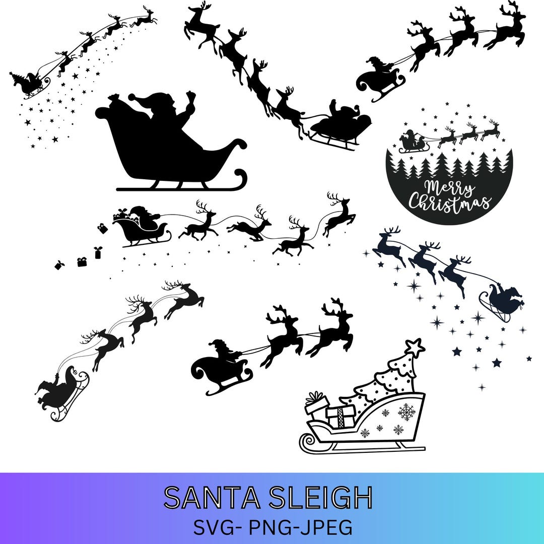 Trineo de Papá Noel svg, trineo svg Navidad, paquete svg Navidad, reno ...