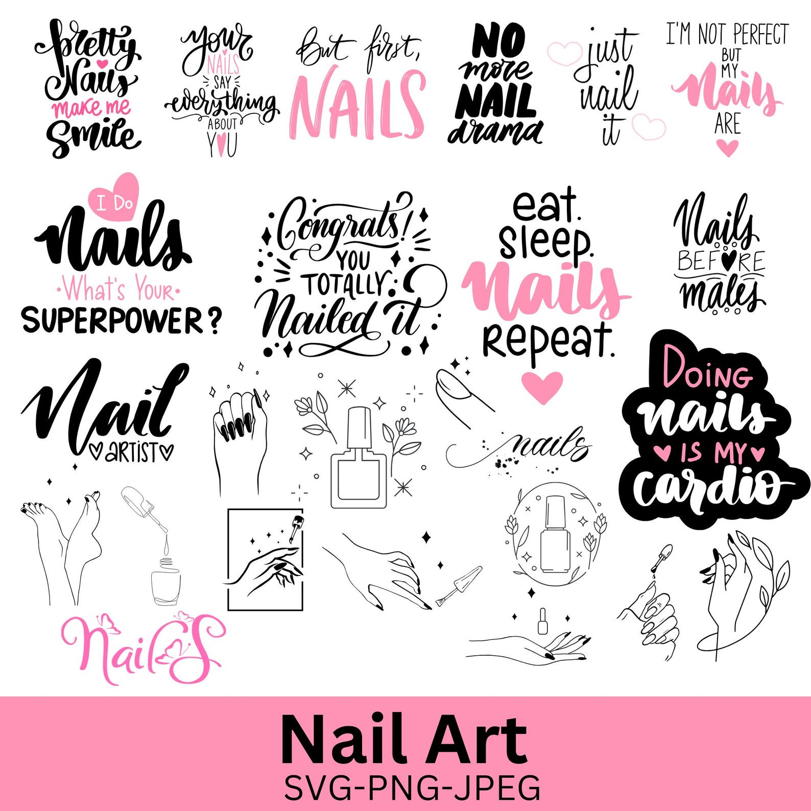 Nail Art Svg Bundle, Girl Hand Svg, Manicure Svg, Nail Tech SVG, Nail ...