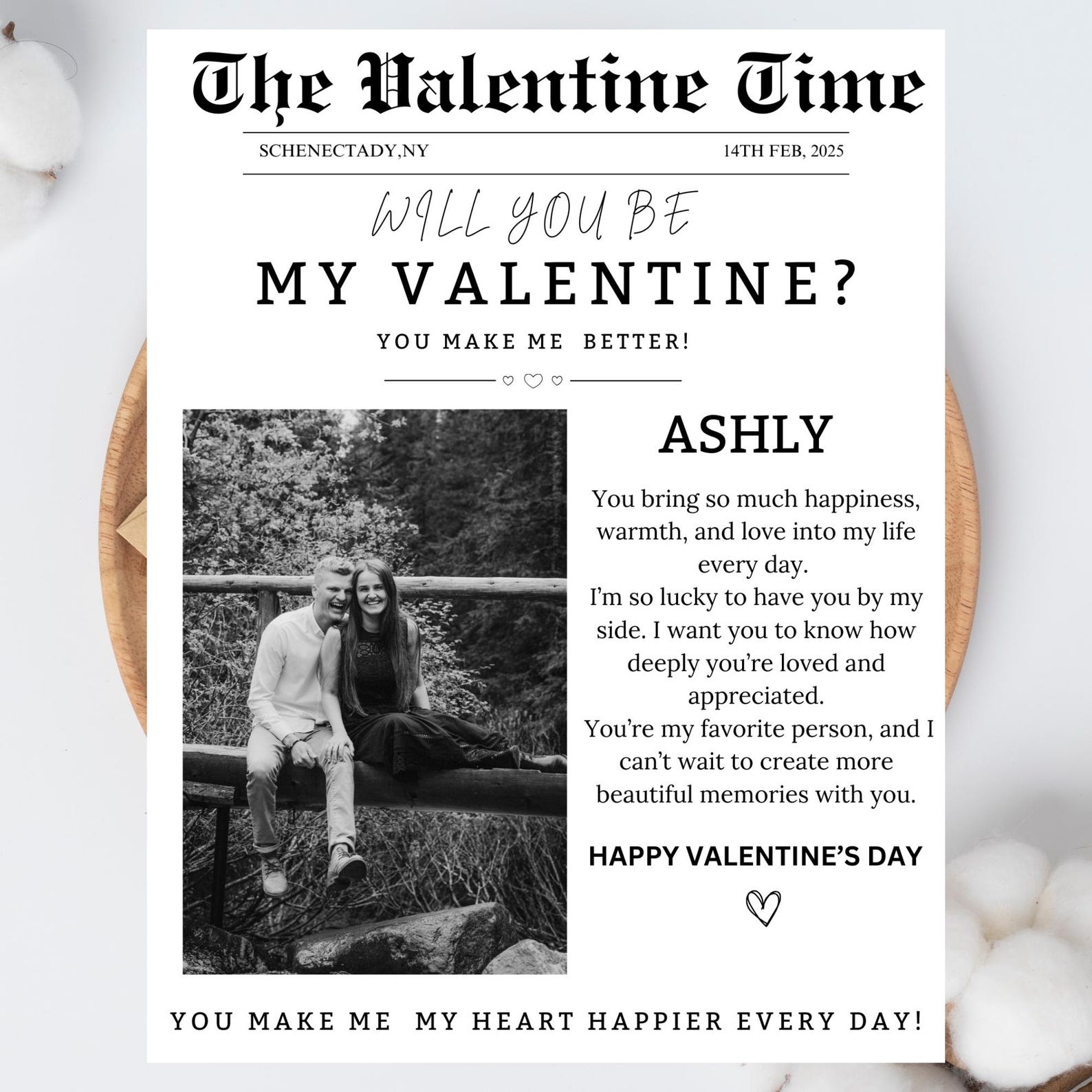 Valentines Day Newspaper Template Will You Be My Valentine,personalised ...