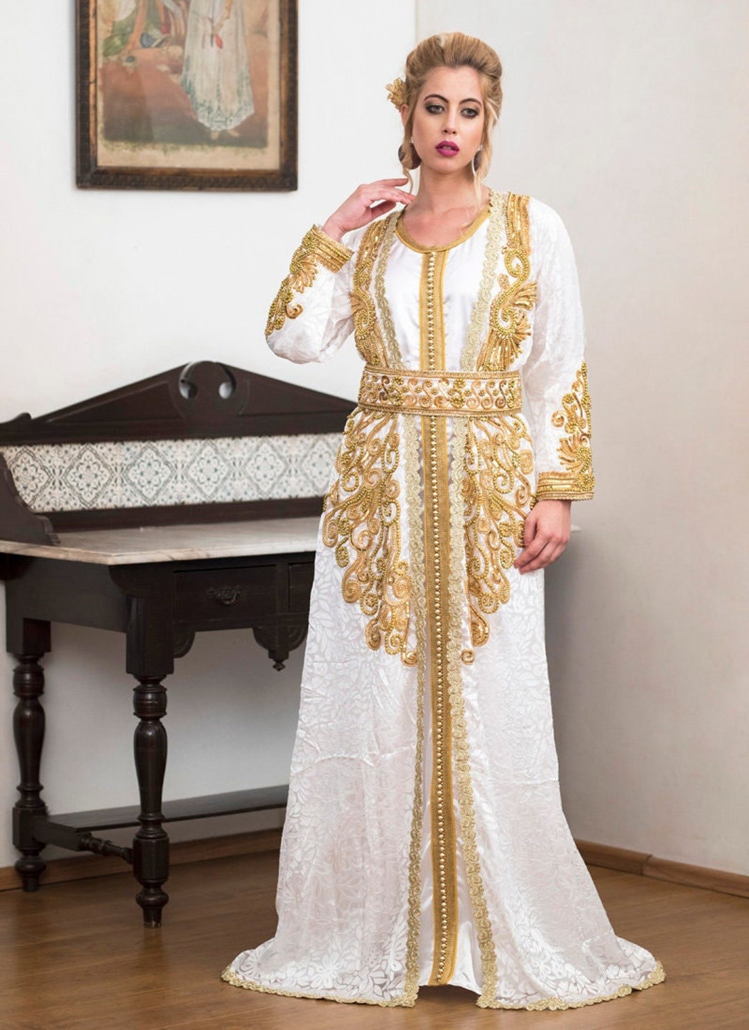White Color Moroccan Kaftan Islamic Elegant Dubai Caftan, New Arabic ...