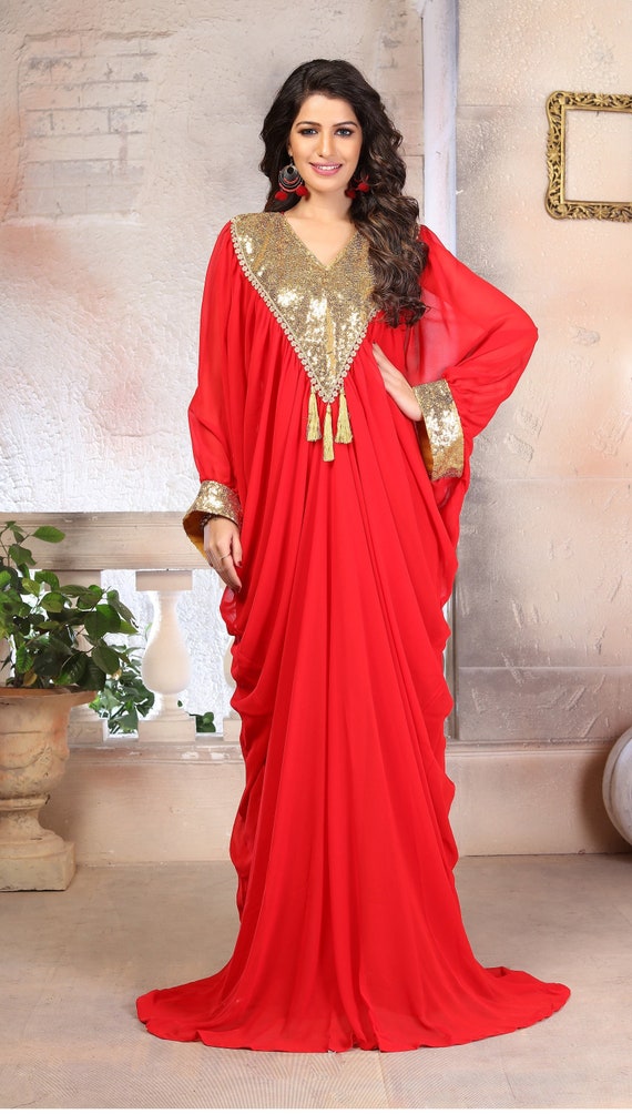 Red Color Designer Stylish Takchita Kaftan With Free Plain - Etsy