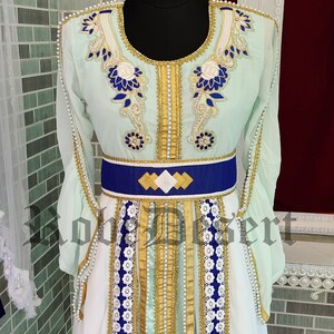 Mint Green Designer Israeli Royal Embroidered Stylish Farasha Takchita ...