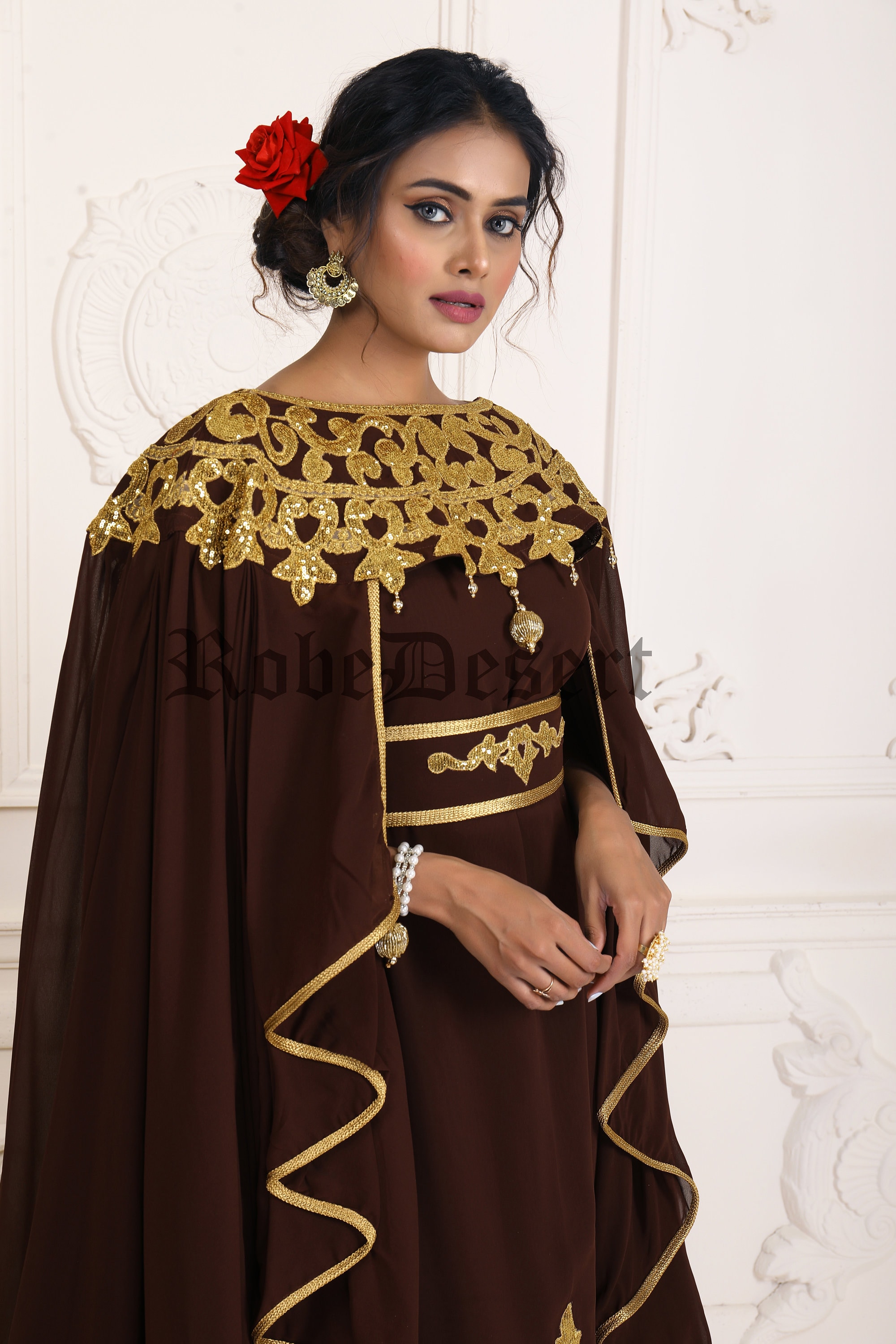 SALE Brown and Gold Embroidery Israeli Dress/ Islamic Design Kaftan ...