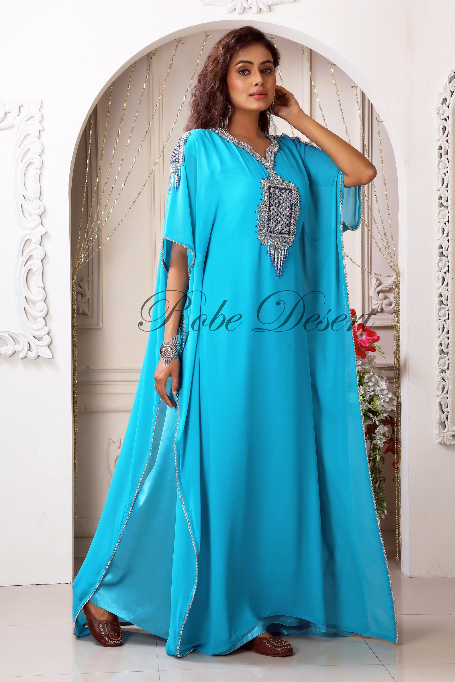 Firozi Color Dubai Style Designer Islamic Hand Beaded Farasha Floor ...