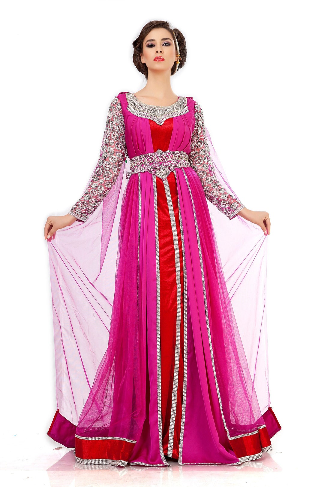 Islamic Moroccan Kaftan, Arabic Long Maxi Hand Beaded Caftan, Farasha ...