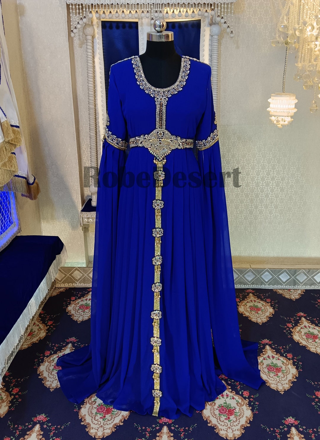 Royal Blue Designer Islamic Wedding Kaftan, Arabic Maxi Hand Beaded ...