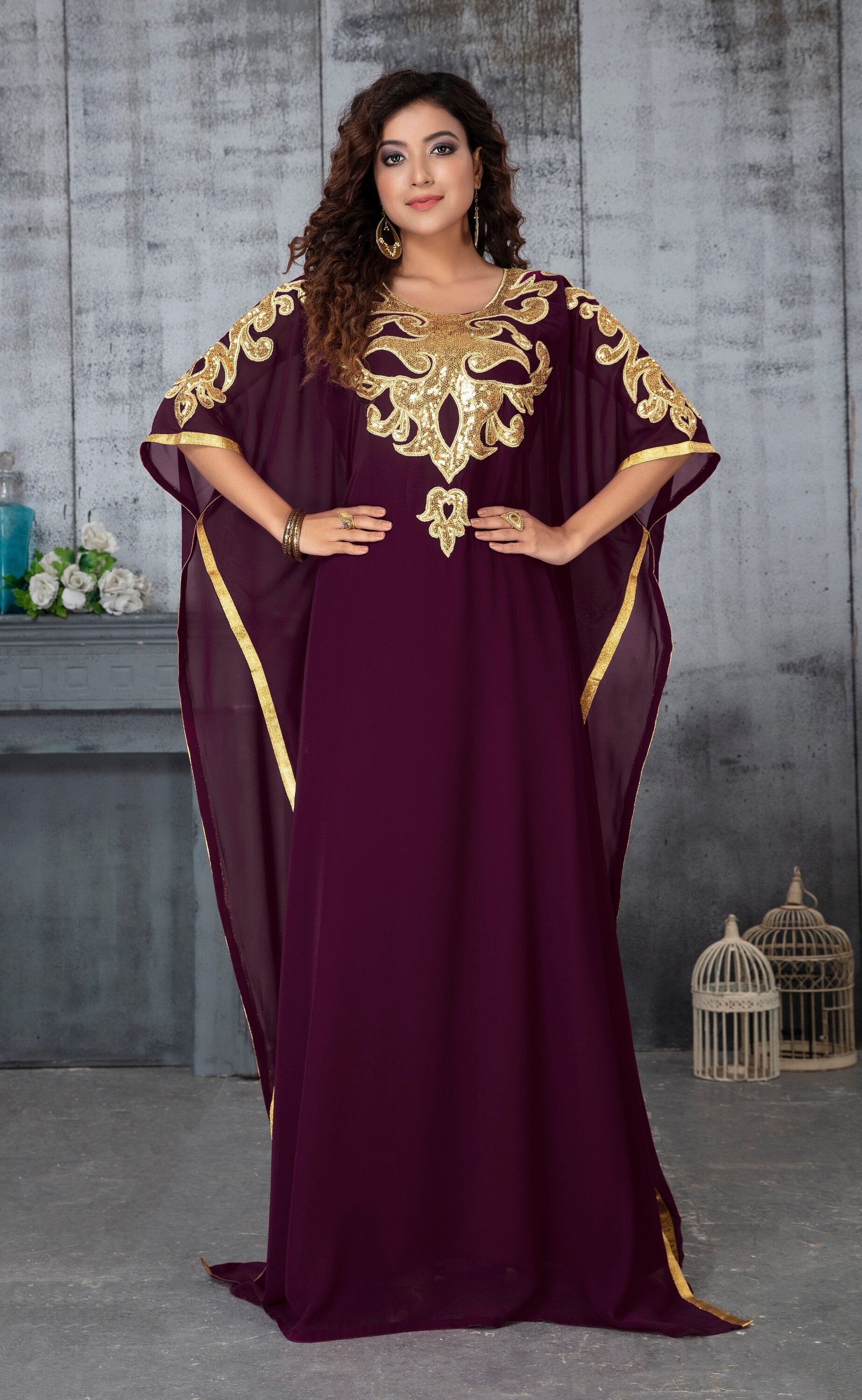 White and Gold Designer Israeli Maxi Stylish Royal Embroidered Israel ...