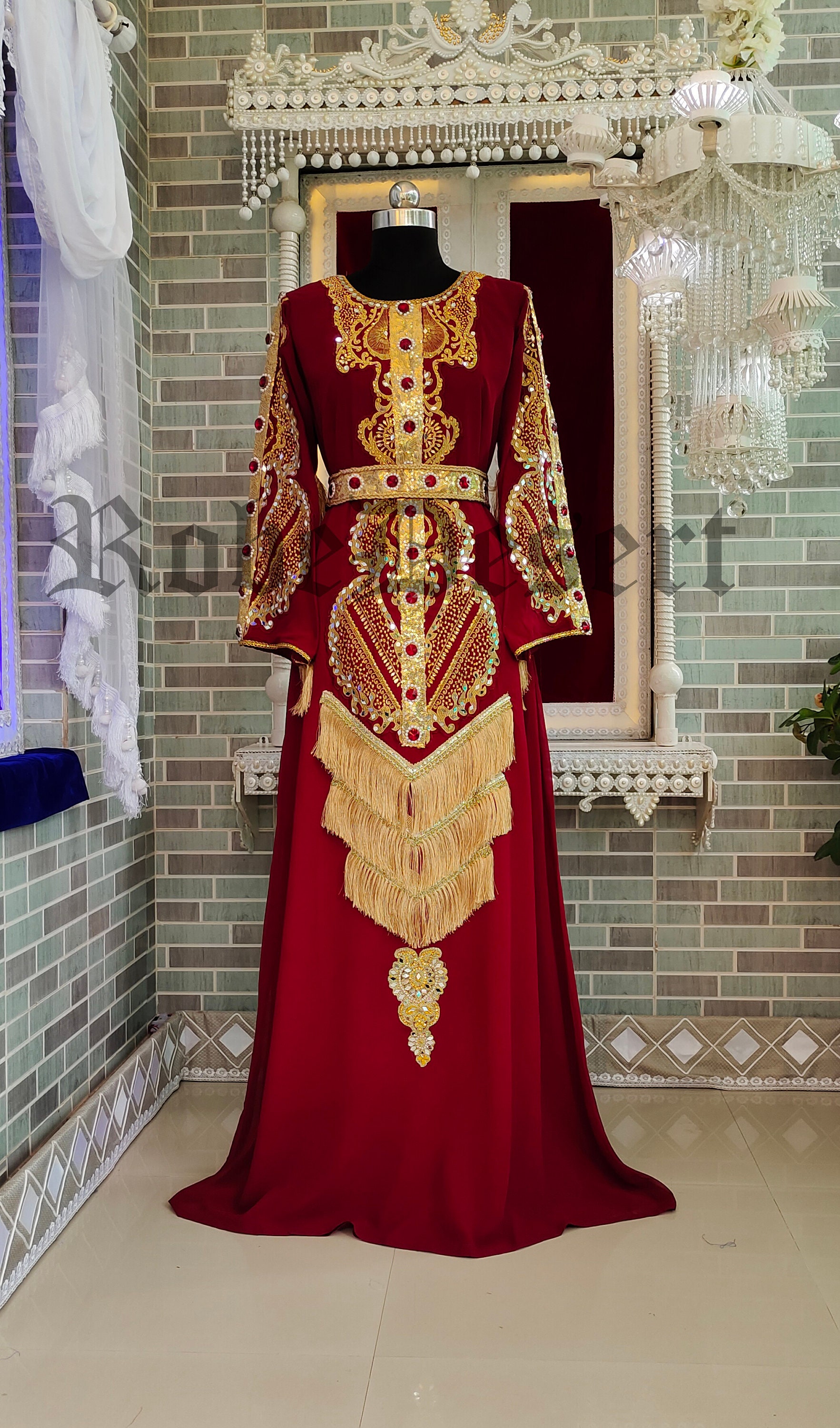 Maroon Maxi Designer Moroccan Kaftan / Arabic Wedding Stylish - Etsy