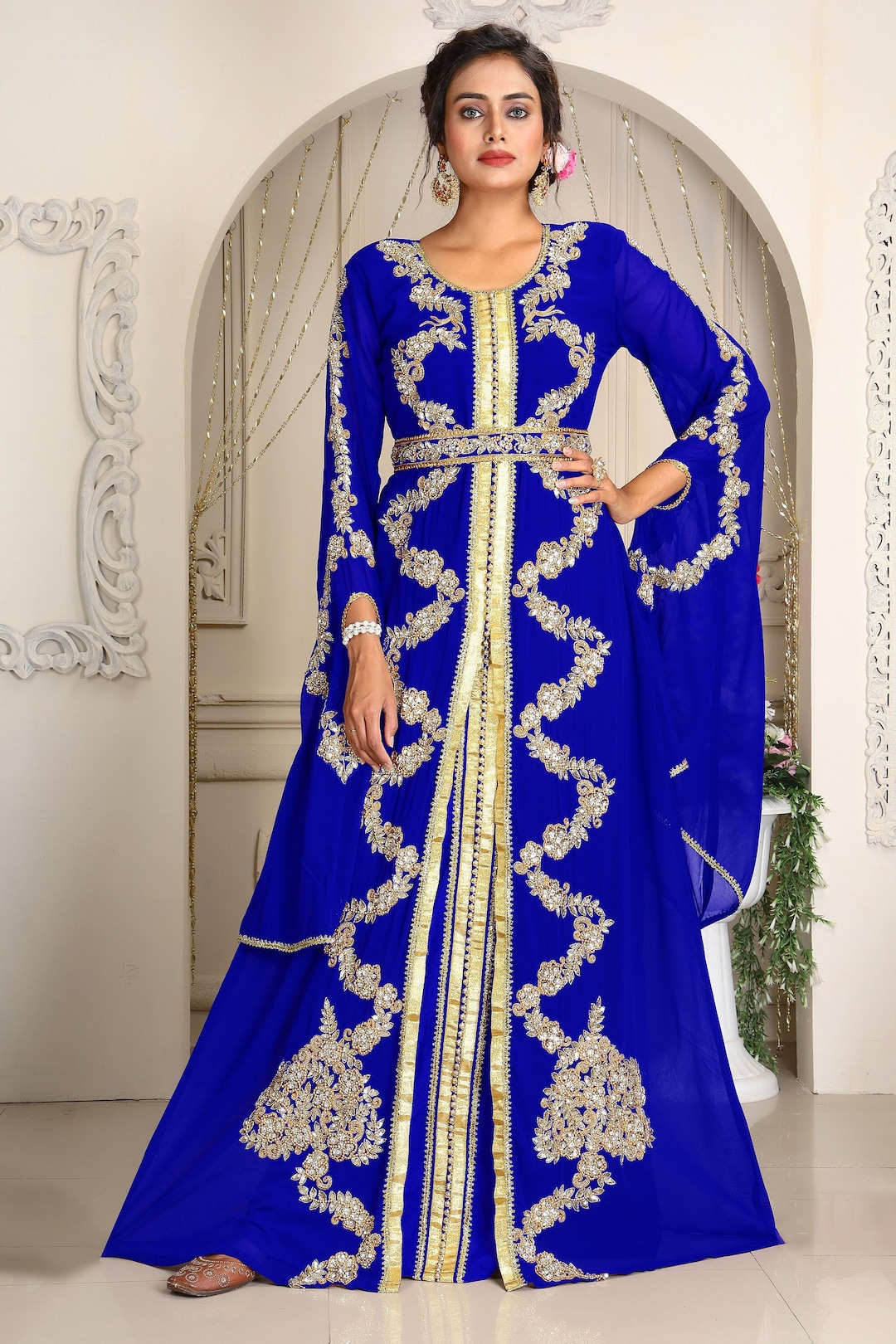 Royal Blue Islamic Moroccan Kaftan, Dubai Takchita Kaftan, Arabic Maxi ...