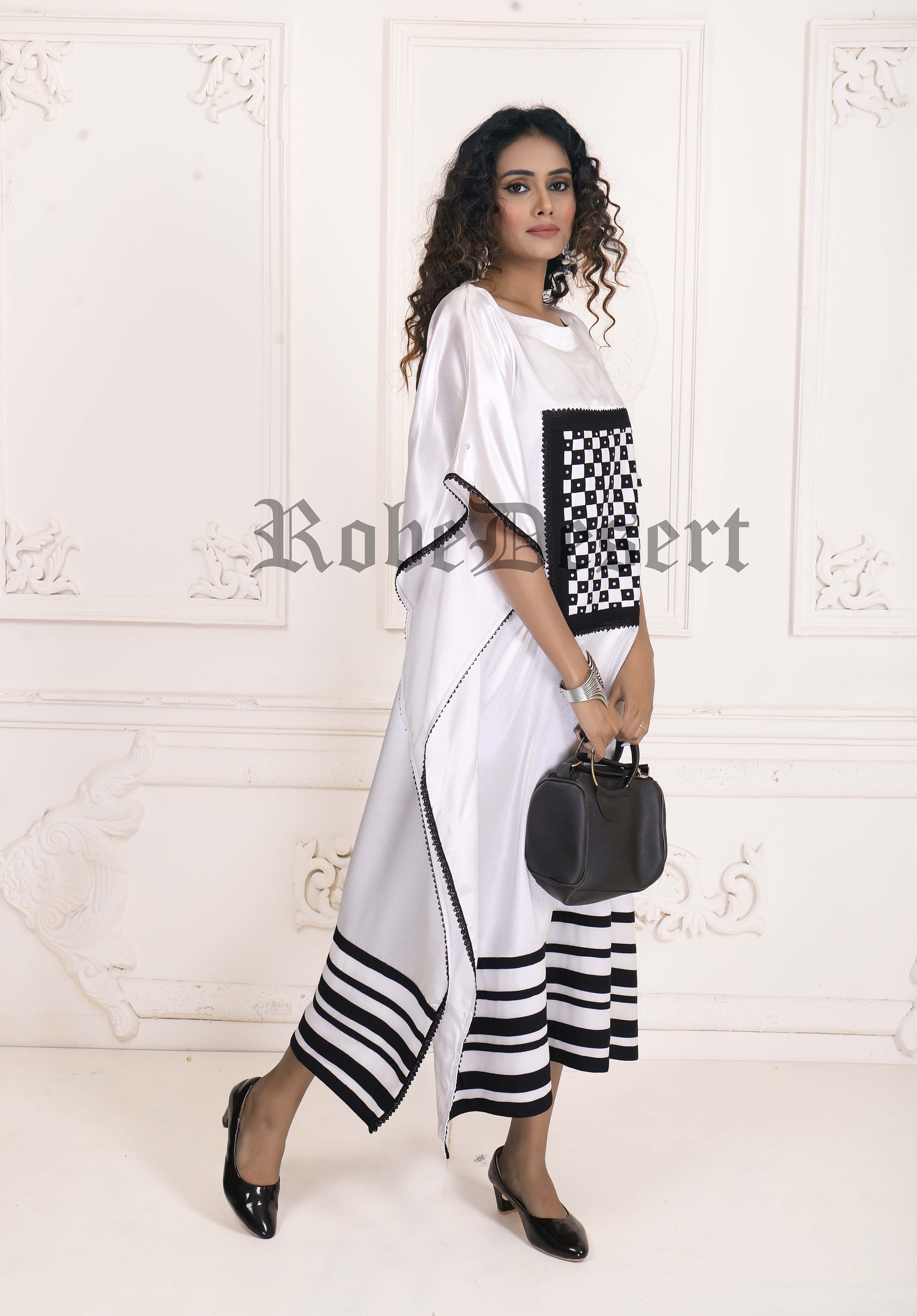 Black and White Unique Design Silk Caftan Maxi Kaftan - Etsy