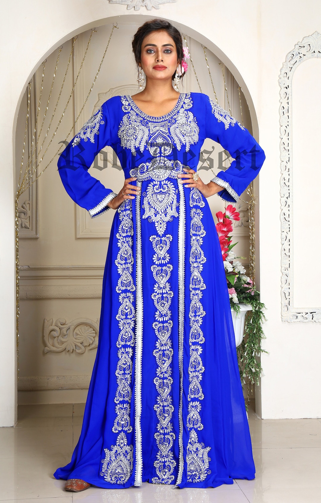 Royal Blue Designer Islamic Wedding Moroccan Caftan Arabic Maxi Hand ...