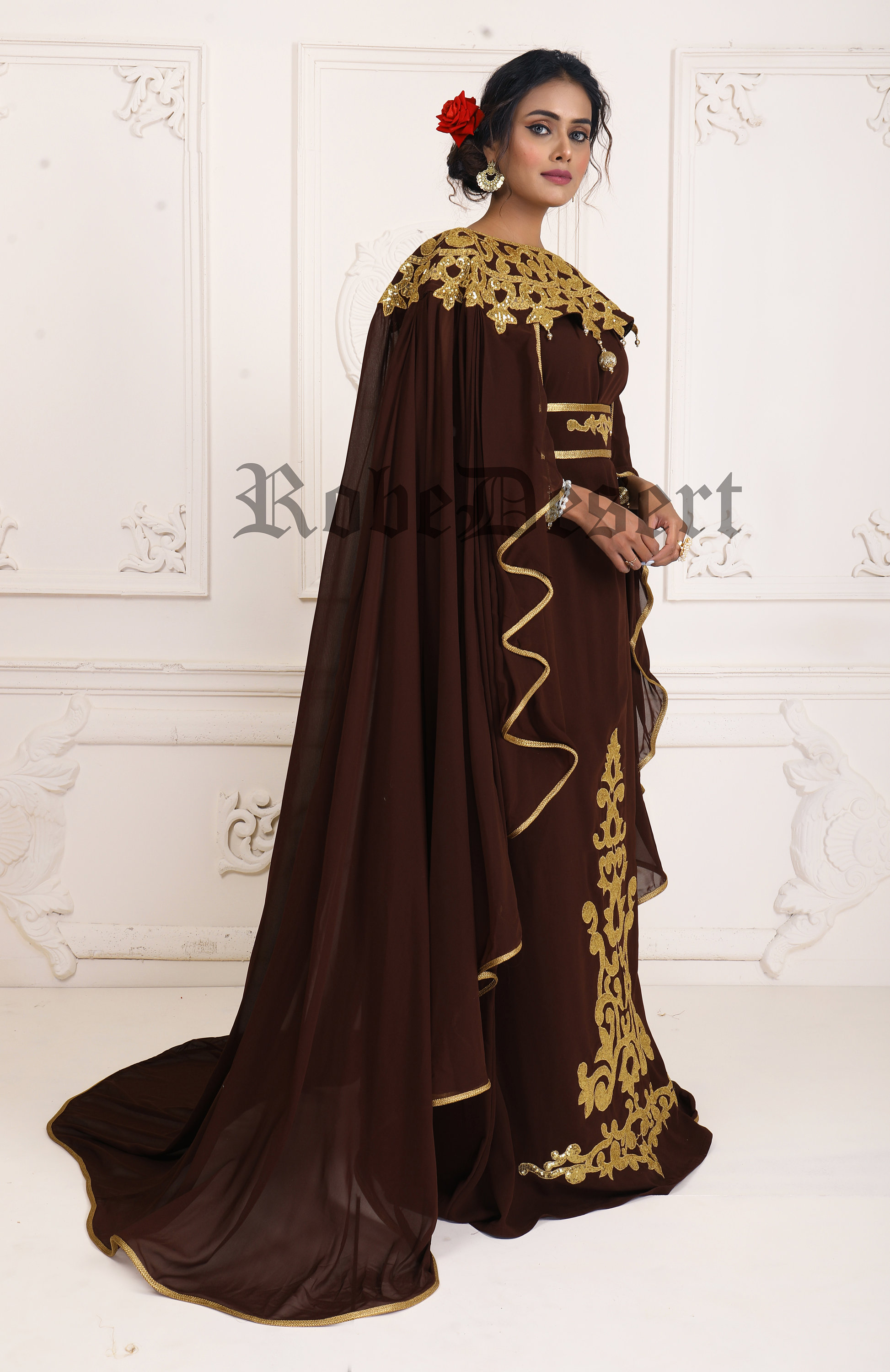 SALE Brown and Gold Embroidery Israeli Dress/ Islamic Design Kaftan ...