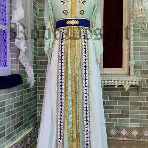 Mint Green Designer Israeli Royal Embroidered Stylish Farasha Takchita ...