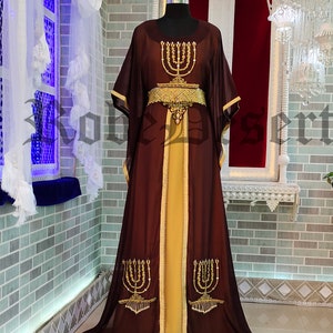 Brown & Gold Embroidered Kaftan Dress: Israeli Design Maxi Gown - Etsy