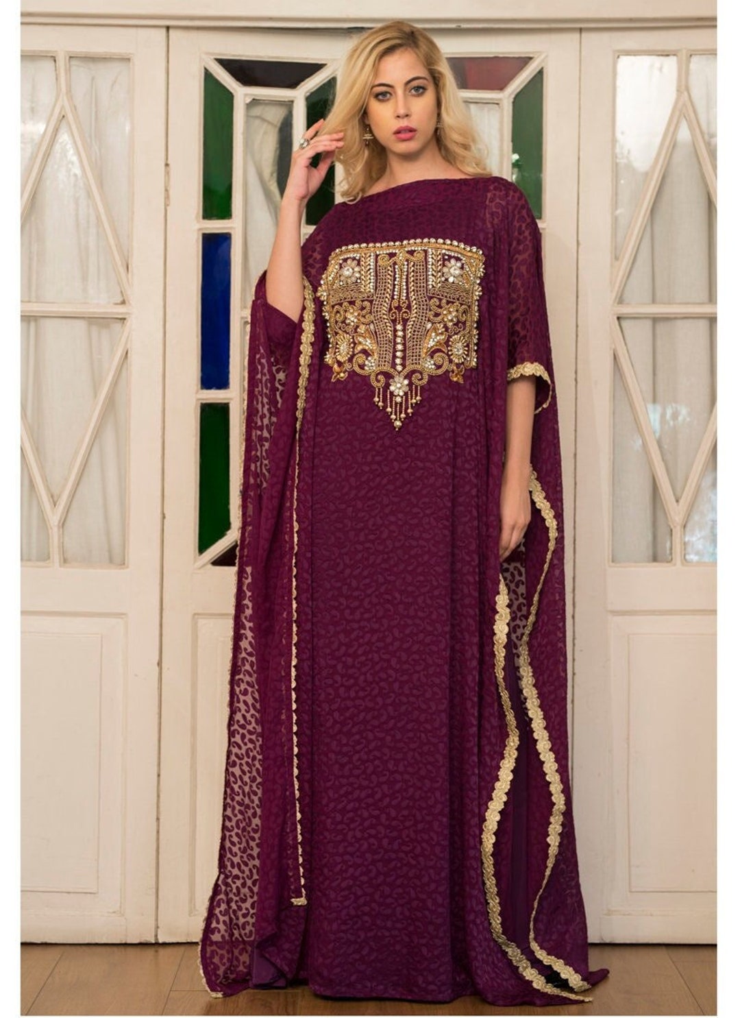 Violet Color Evening Islamic Modern Elegant Dubai Moroccan Caftan ...
