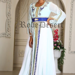 Mint Green Designer Israeli Royal Embroidered Stylish Farasha Takchita ...