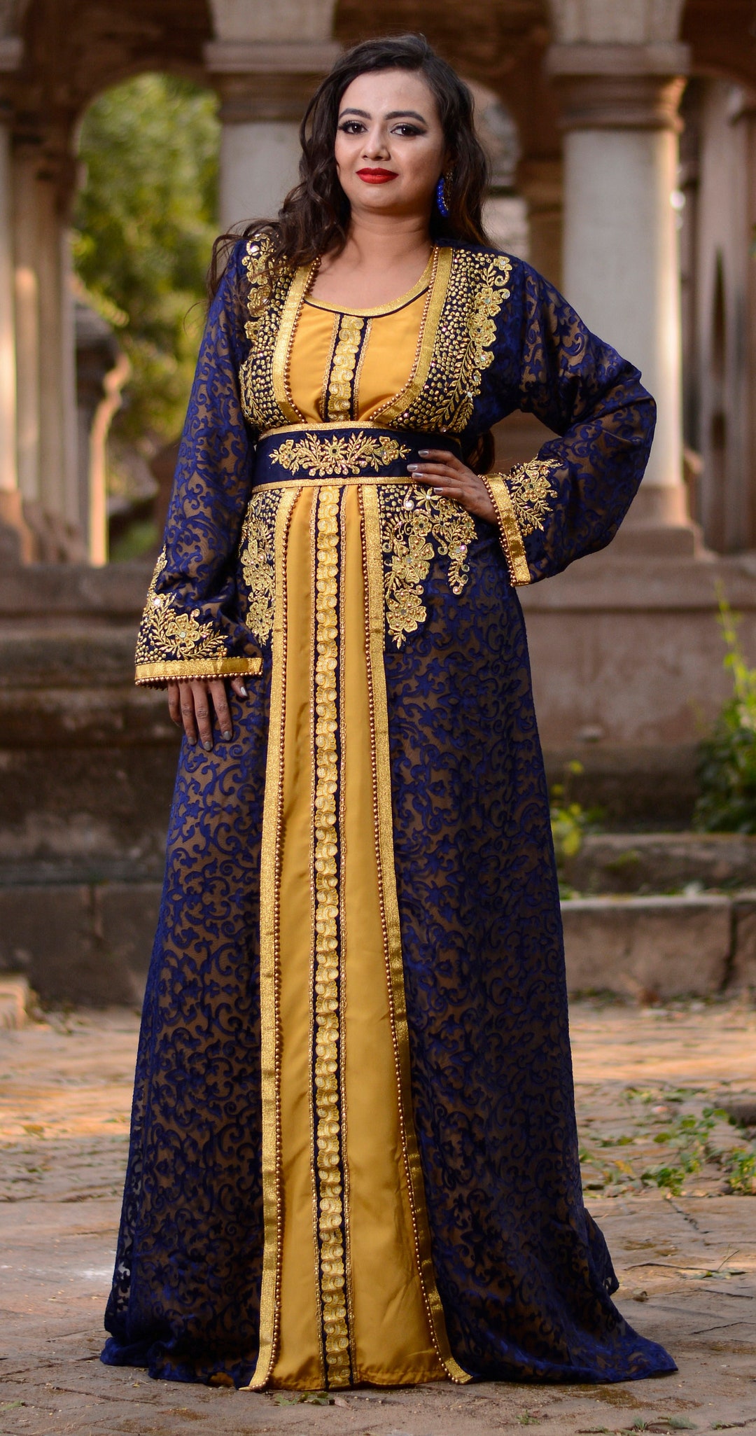 Embroidered Farasha Kaftan: Dark Blue Royal Moroccan Caftan - Etsy