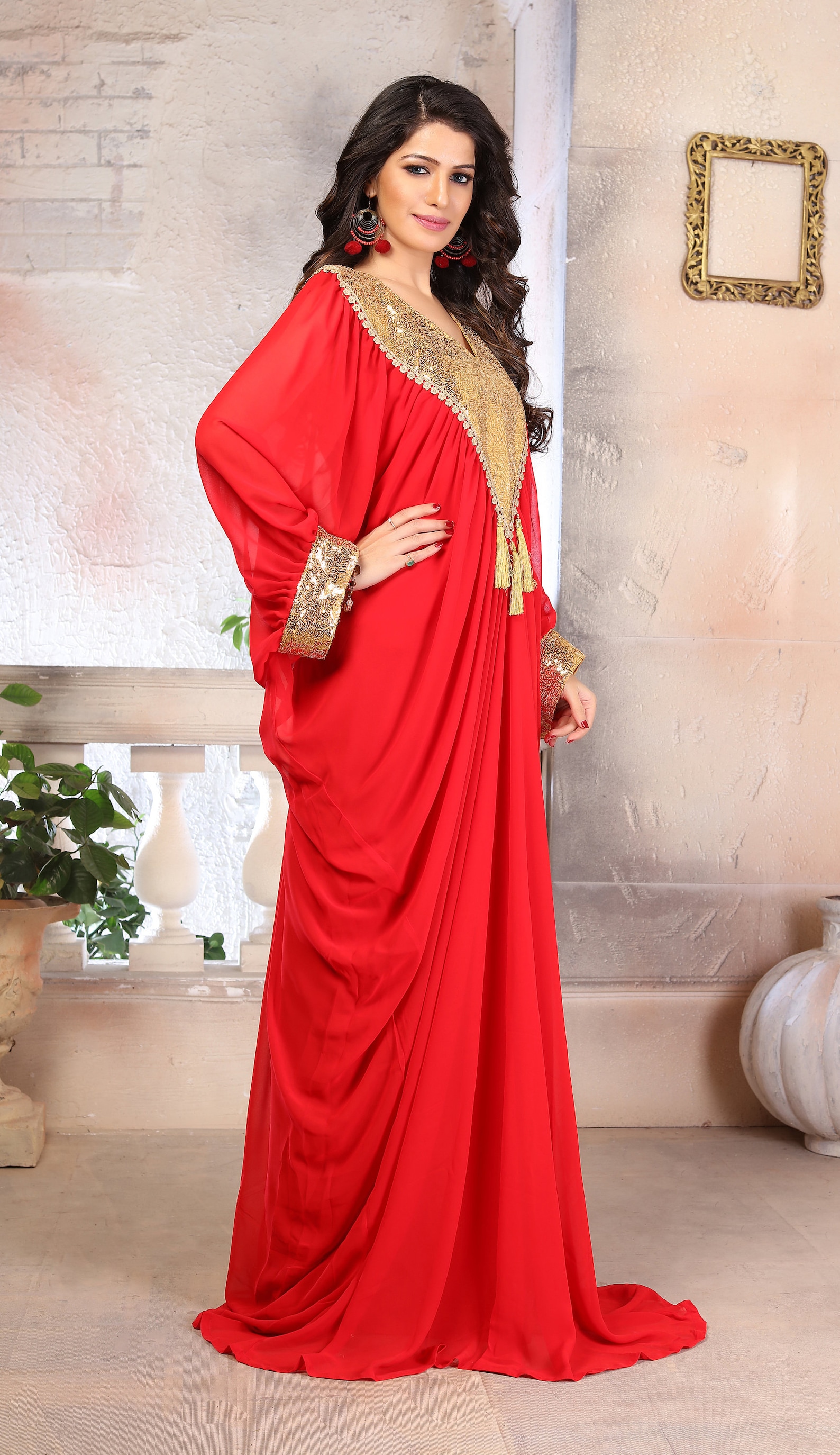 Red Color Designer Stylish Takchita Kaftan With Free Plain - Etsy