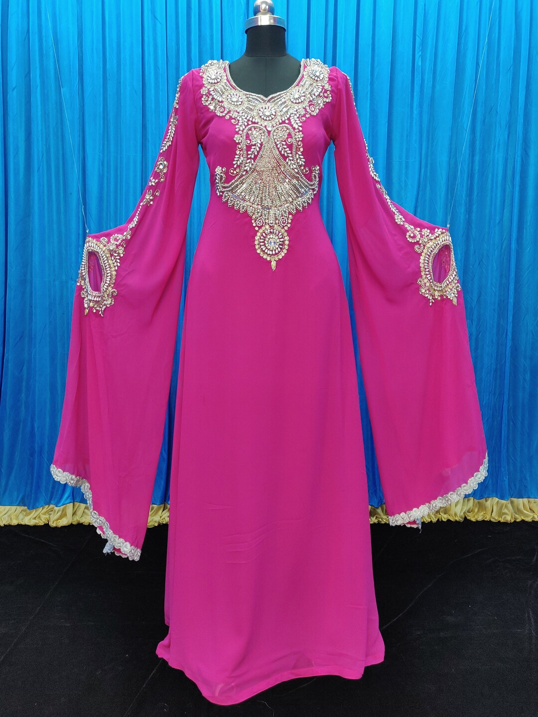 Pink Arabic Designer Long Kaftan, Dubai Moroccan Kaftan, Designer ...