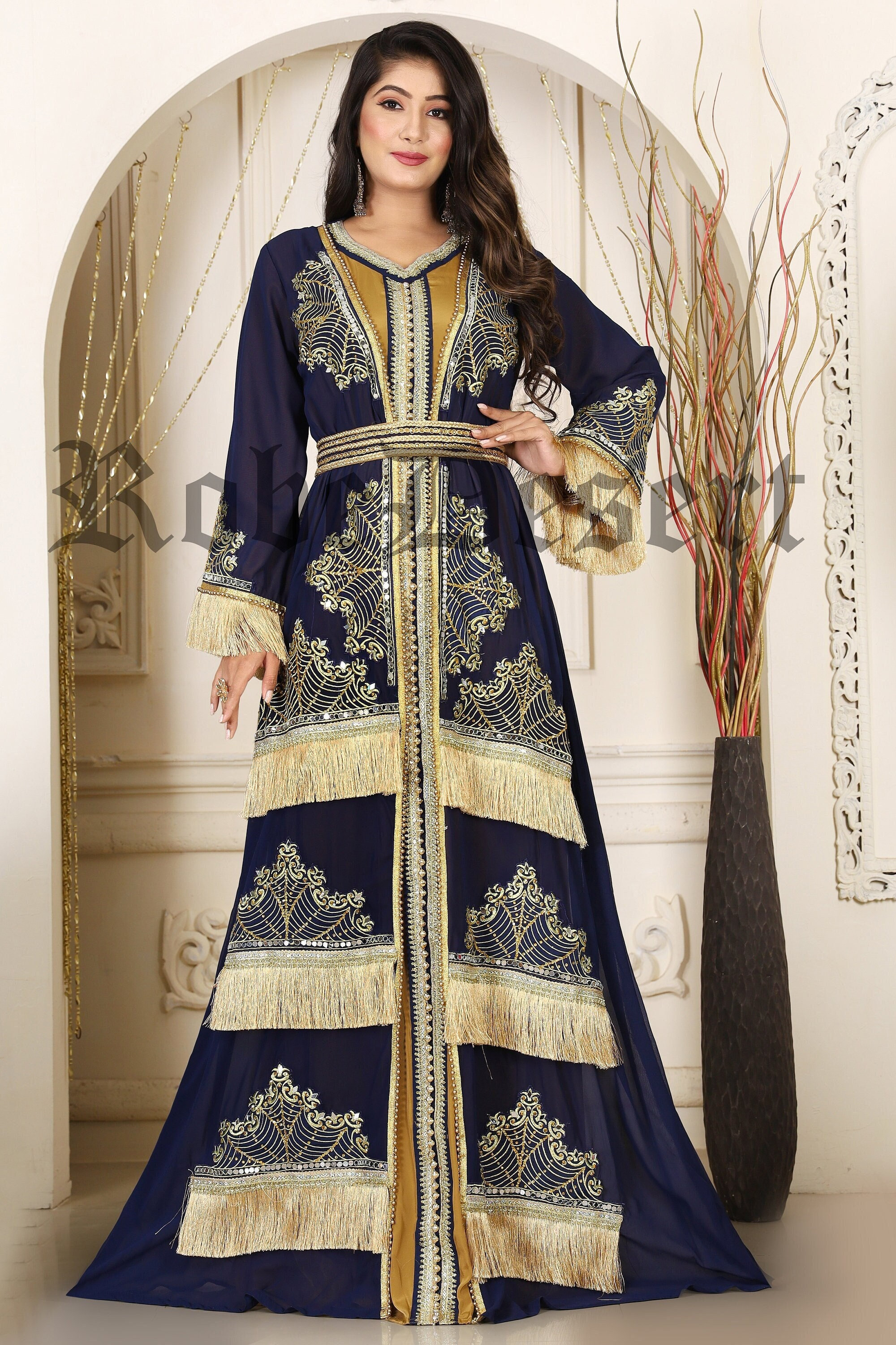 Dark Blue Israeli Designer Moroccan Kaftan / Arabic Takchita - Etsy