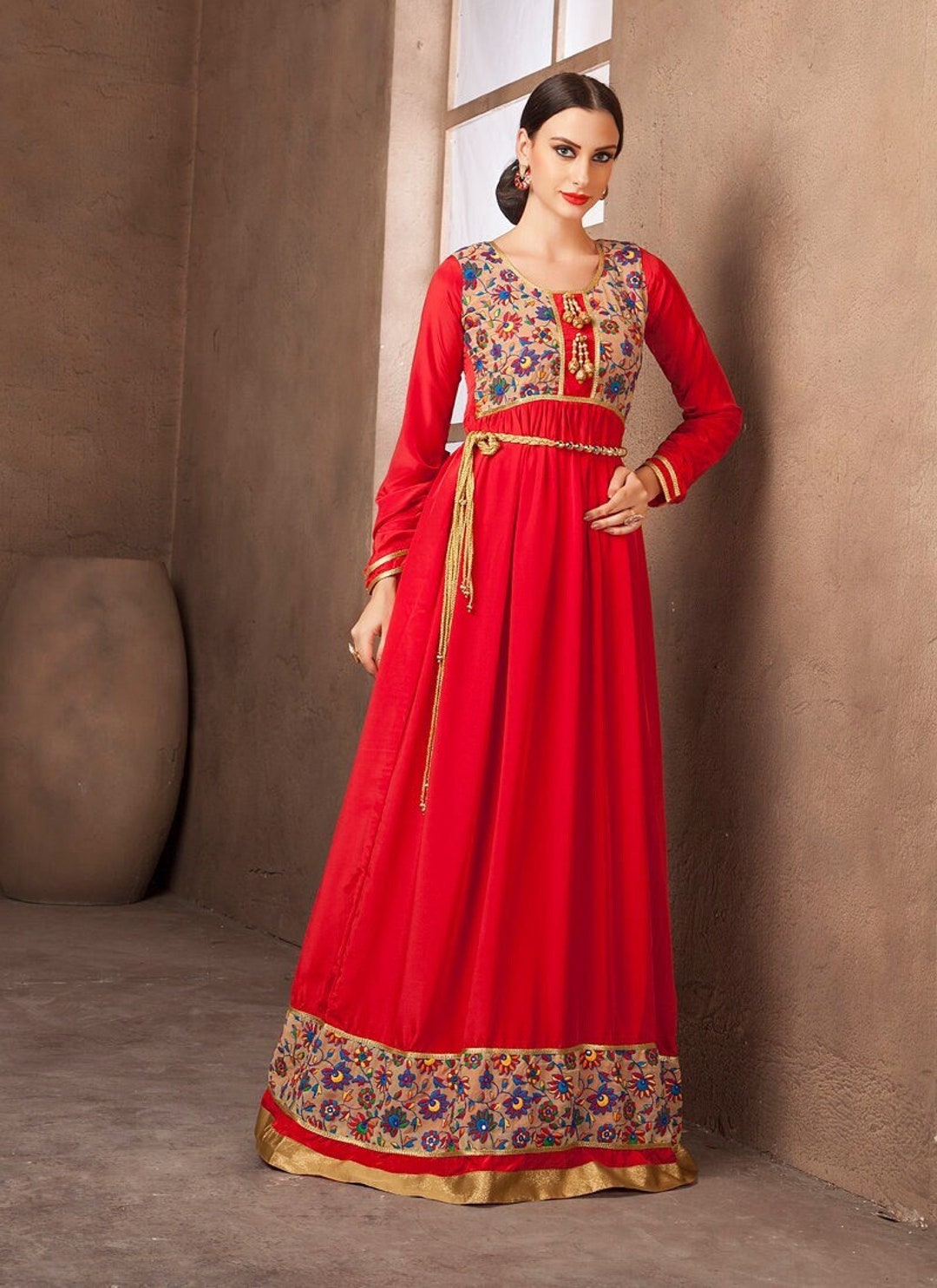 Red Color Embroidery Lace Party Fancy African Clothing Embroidered Work ...