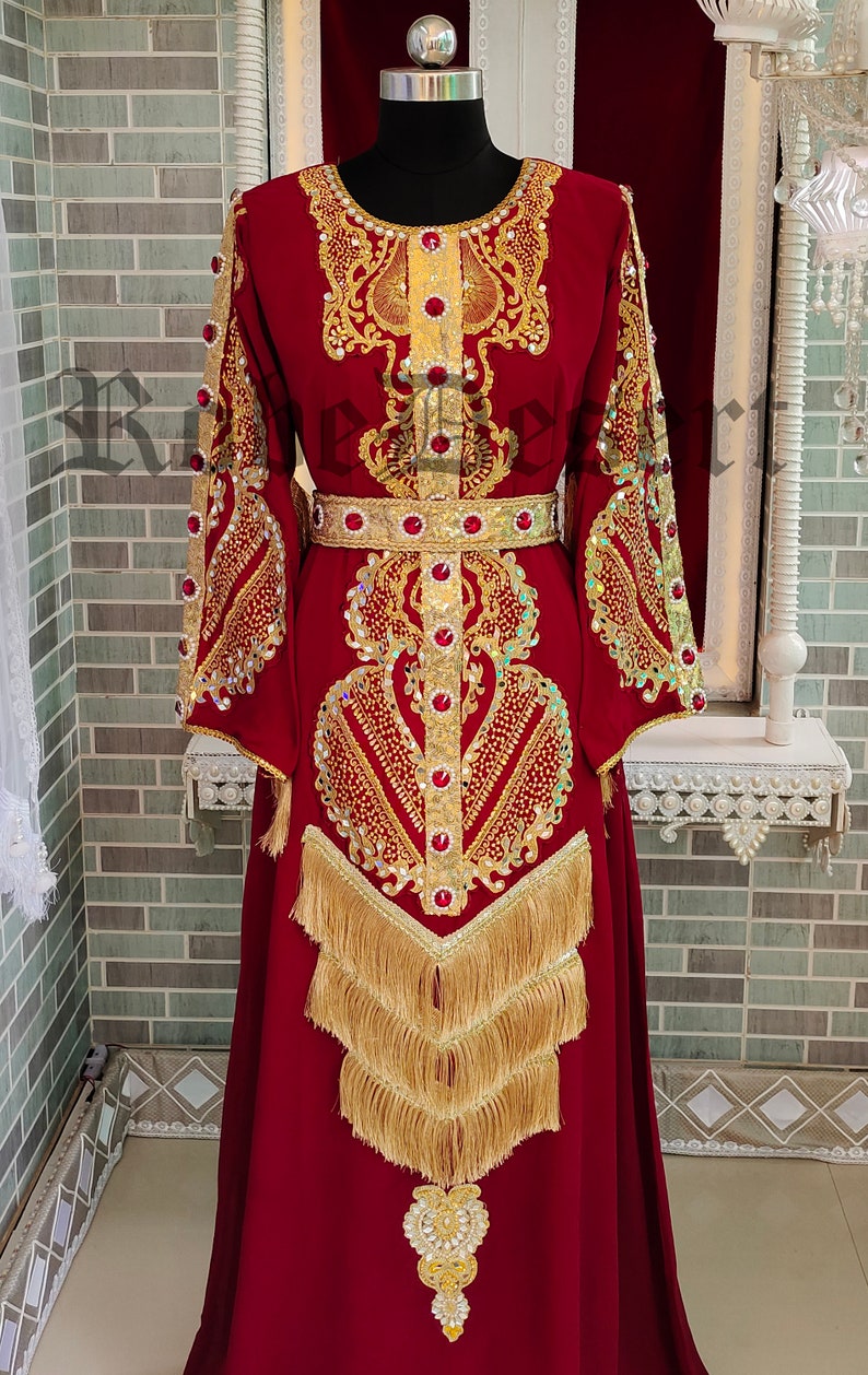 Maroon Maxi Designer Moroccan Kaftan / Arabic Wedding Stylish - Etsy