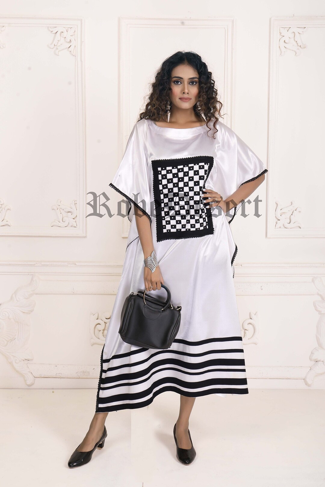 Black and White Unique Design Silk Caftan , Maxi Kaftan, Designer ...