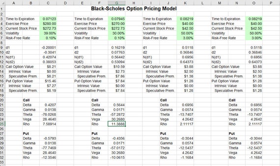 Black Scholes Excel Template