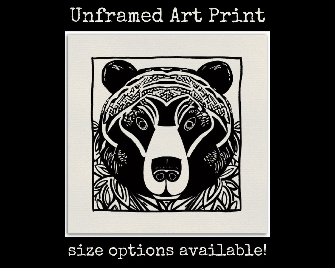 Unframed Art Print BEAR | Linocut Woodblock Inspired Wall Art | Modern ...