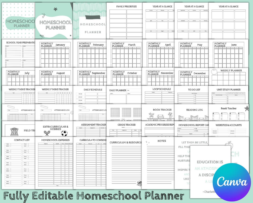 Ultimate Fully Editable Homeschool Planner, Undated, Digital, Printable ...