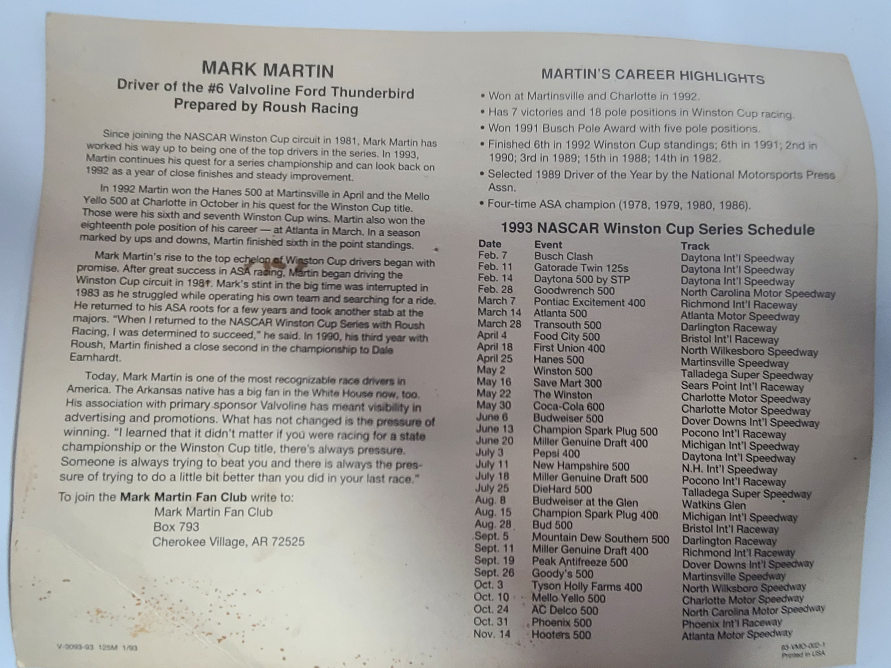 Mark Martin #6 Valvoline Racing Promo Card - Autographed - Etsy