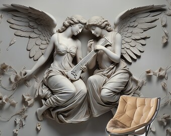 Angels Embossing Look Wallpaper, Removable Mythological Mural Decor ...