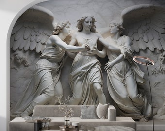 Angels Embossing Look Wallpaper, Removable Mythological Mural Decor ...