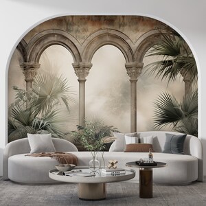 Roman Column Mural Wallpaper, Exotic Plants Wall Art Living Room and ...