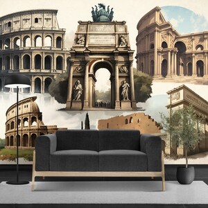 Italy Rome Illustrator Wallpaper, City Mural Art for Home and Office ...