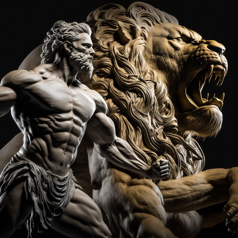 Hercules and the Lion Statue Wallpaper for House and Office - Etsy
