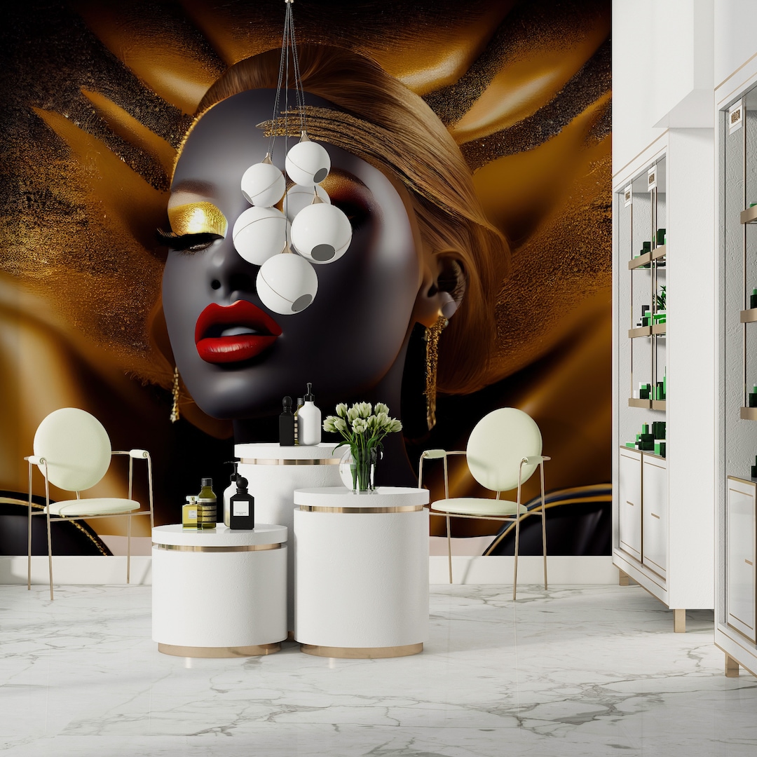 Beauty Salon Wall Mural, 3D Woman Wallpaper, Hair Salon, Black Woman ...