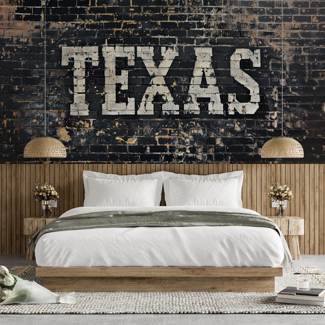 Wallpaper With Texas Design, Plaster and Brick Textured Wall Decor ...