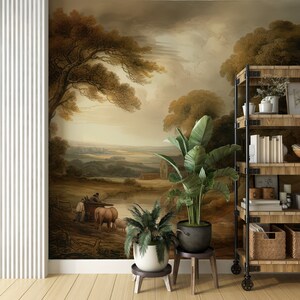 Vintage Rural Painting Wall Mural, Nature Watercolor Landscape ...