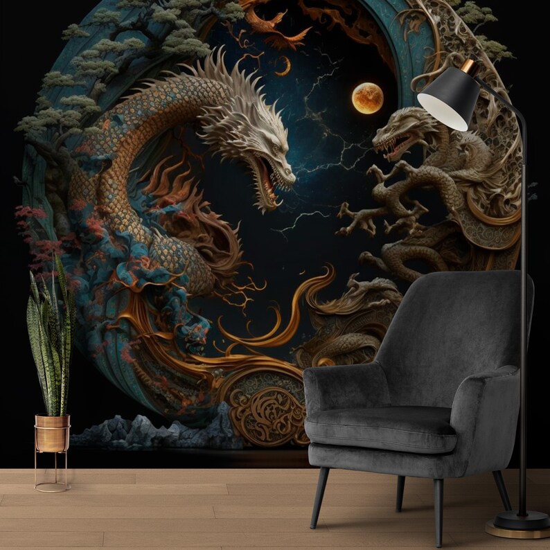 3D Dragon Wallpaper: Decorate With Magical Mythical Murals - Etsy