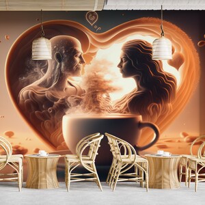 Romantic Couple Wallpaper, Coffee and Cafe Wall Art, Modern Wallpapers ...
