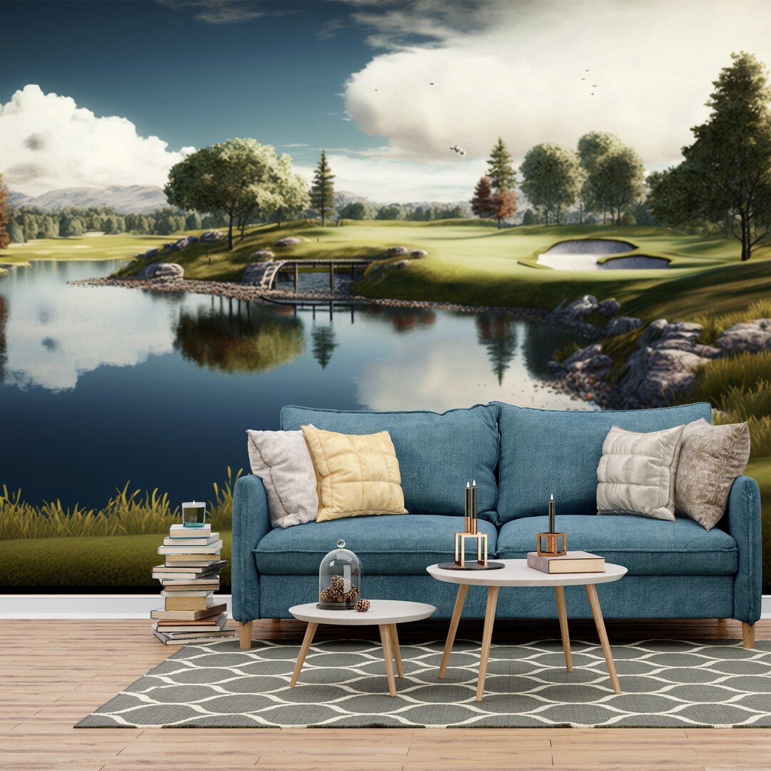 Golf Course Landscape Wallpaper Beautiful View of Lake Wall Mural Art ...