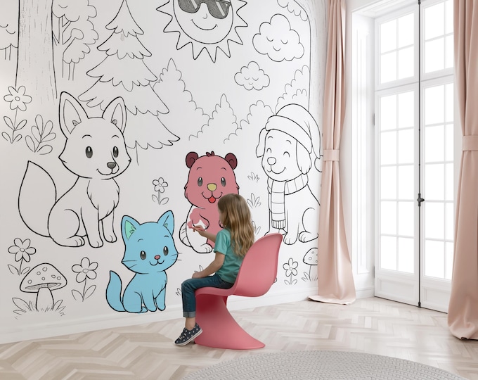Coloring Kids Room Wallpaper, Paintable Peel and Stick Wall Mural ...