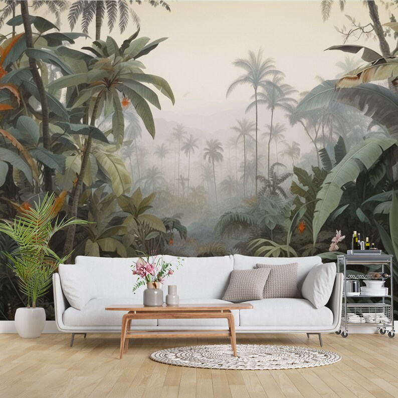 Tropical Jungle Wallpaper, Forest Landscape Mural Decor, Botanical ...