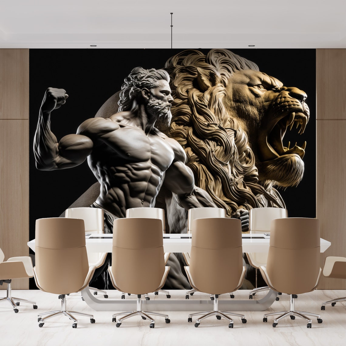 Hercules and the Lion Statue Wallpaper for House and Office Wall, Roman ...