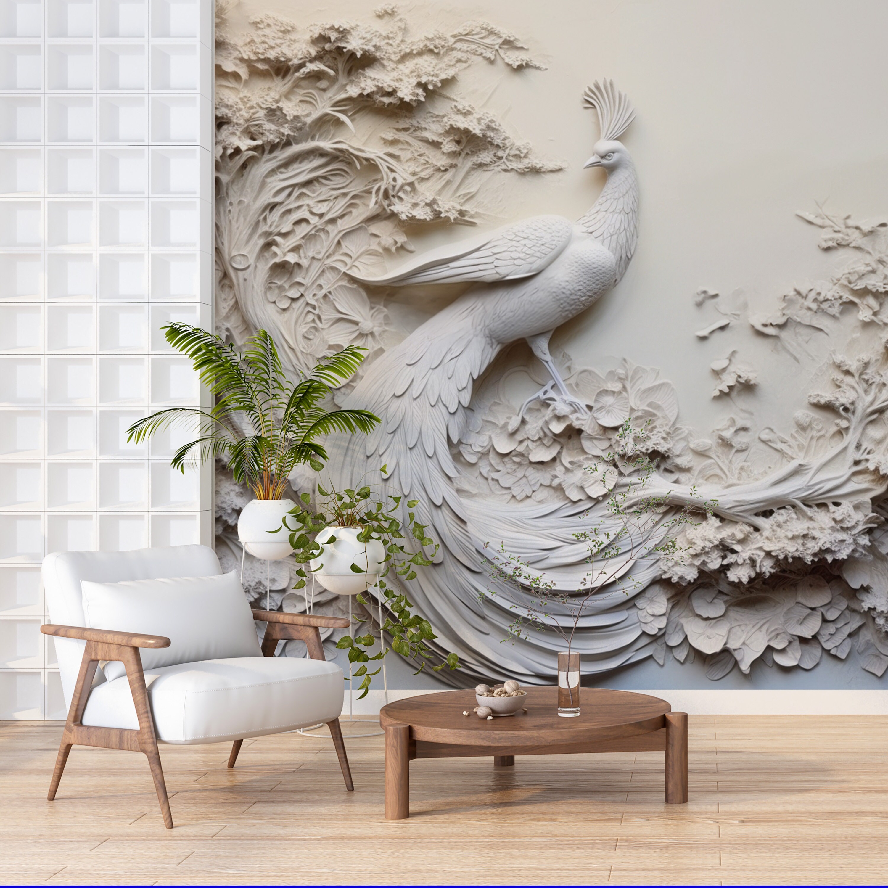 White Bird Embossing Look Wallpaper Removable Animal Mural - Etsy